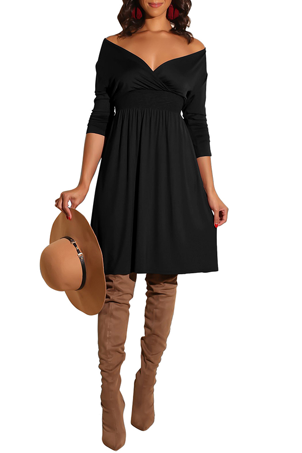 Lovely Casual Long Sleeves Black Knee Length DressLW | Fashion Online ...