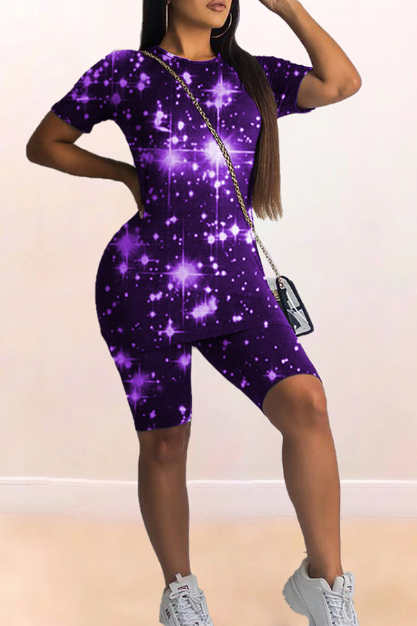 Lovely Trendy Printed Purple Two-piece Shorts SetLW | Fashion Online ...