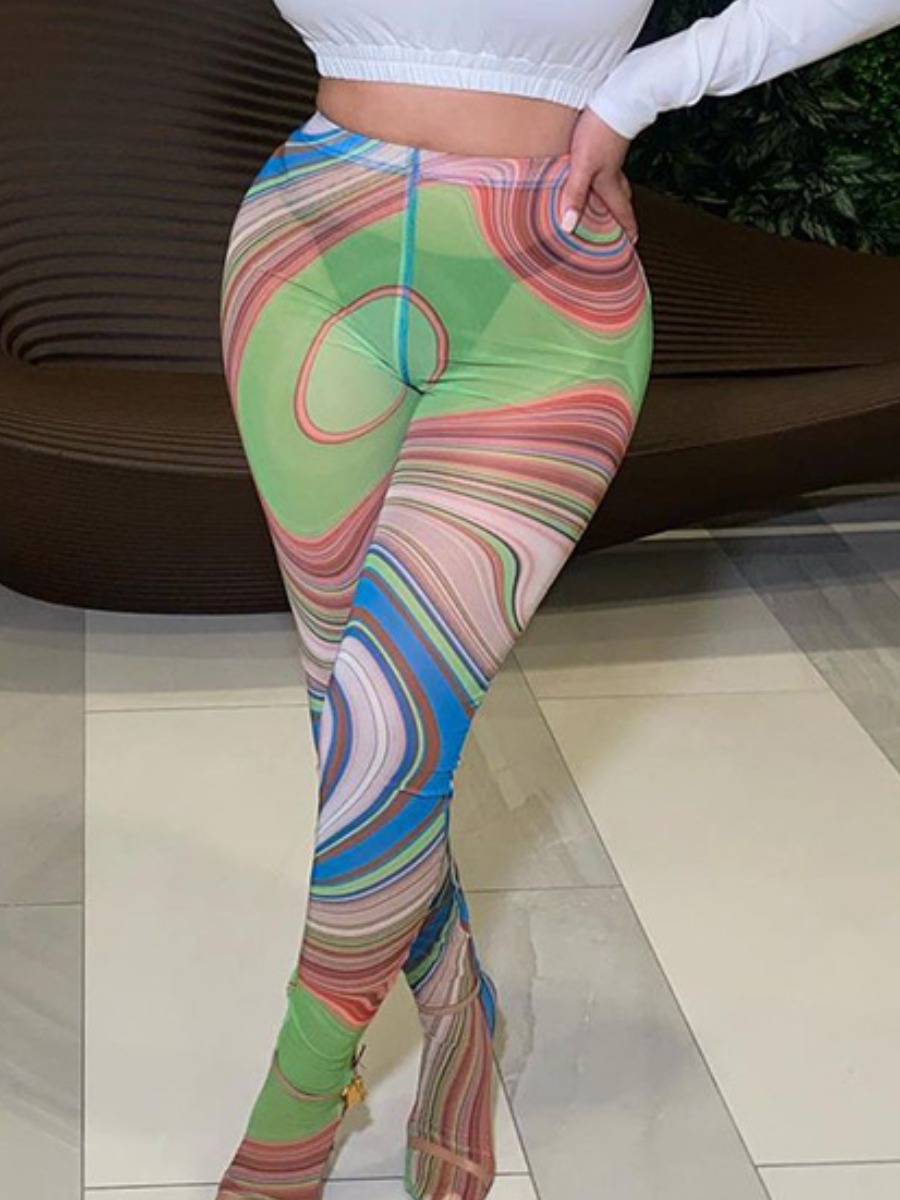 LW BASICS Street See-through Print Green Leggings Sale | LovelyWholesale