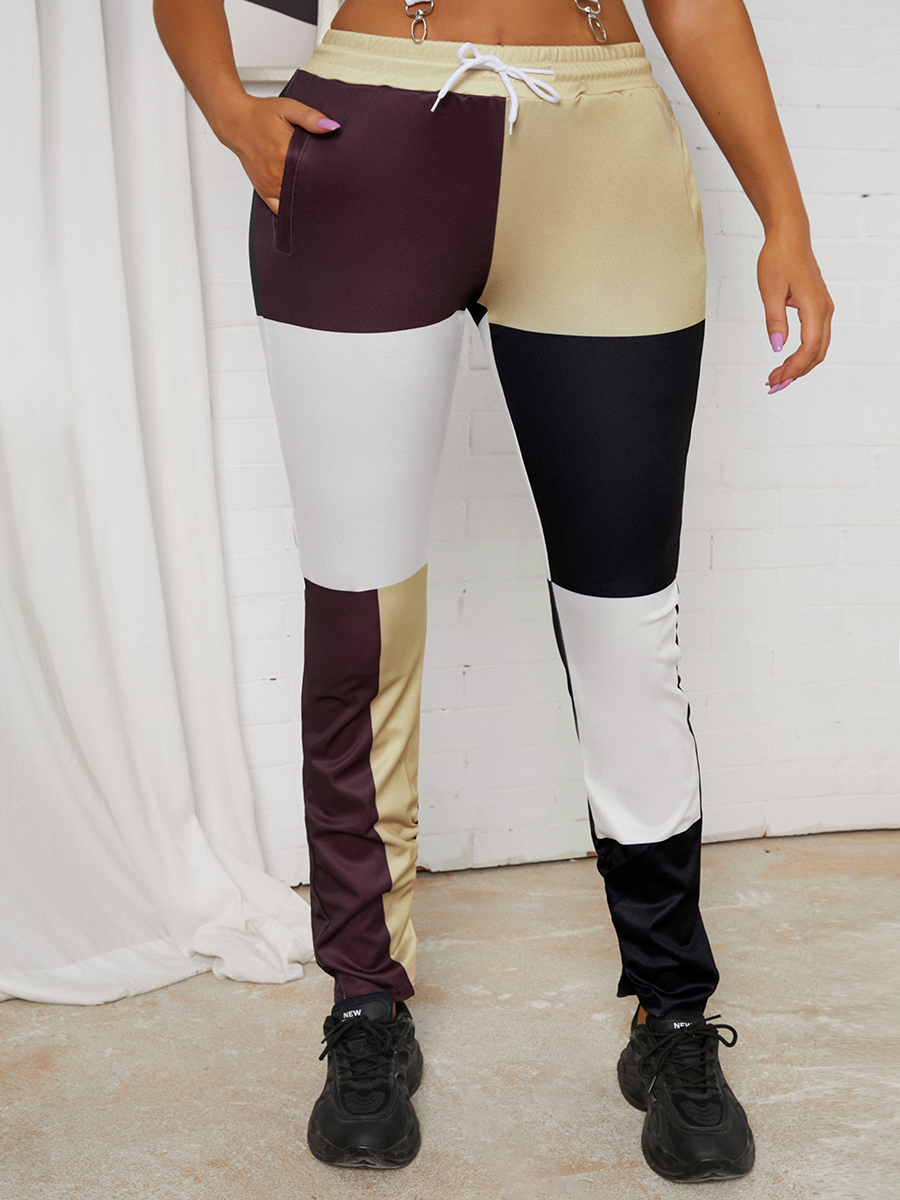 LW Color-lump Patchwork Drawstring Pants Sale | LovelyWholesale