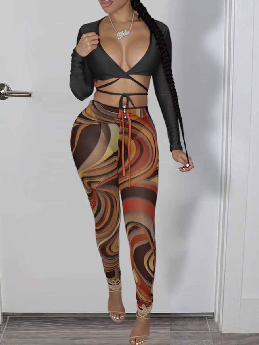 Lw Sxy Crop Top Print See Through Pants Set Sale Lovelywholesale
